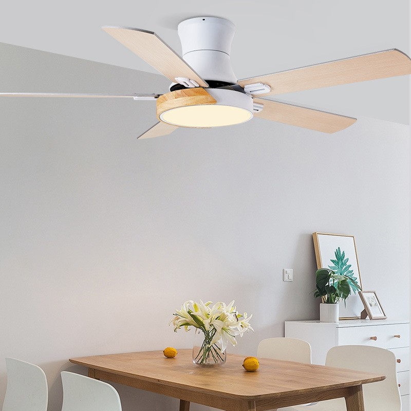 Modern White Low-profile Fan with Light with Remote