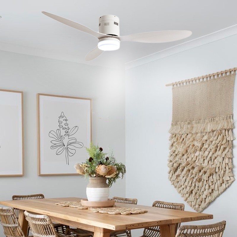 White Flush Mount Ceiling Fan With Led Light | Shelly Lighting