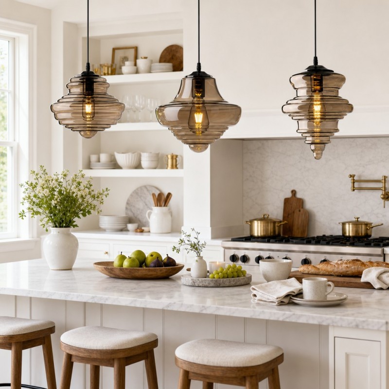 Unique Smoke Gray Ribbed Glass Pendant Lamp | Scandinavian Art Amber ...