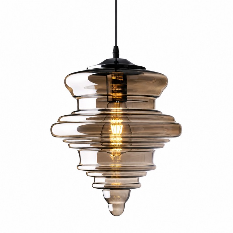 Unique Smoke Gray Ribbed Glass Pendant Lamp | Scandinavian Art Amber ...