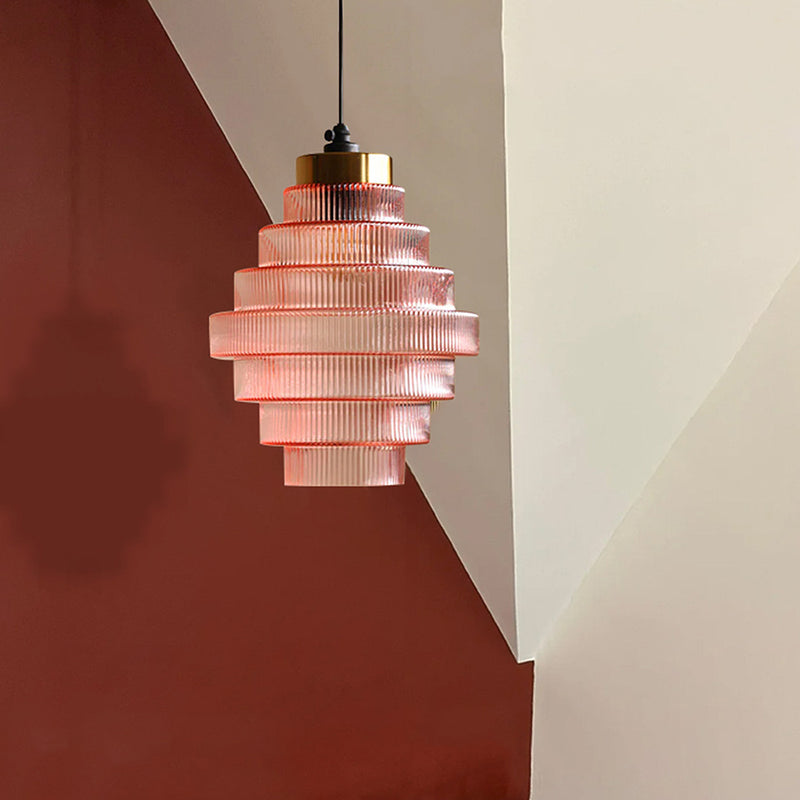 Gyro Shape Ribbed Glass Hanging Lamp | Creative Colorful Pendant Lamp ...