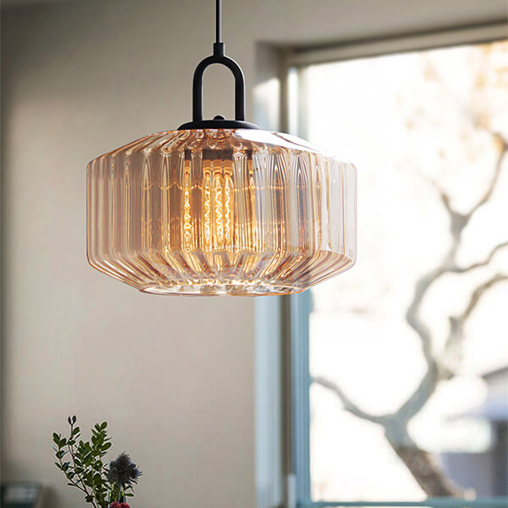 Vintage Fluted Pendant Light | Ribbed Glass Pendant Light | Ping Lighting