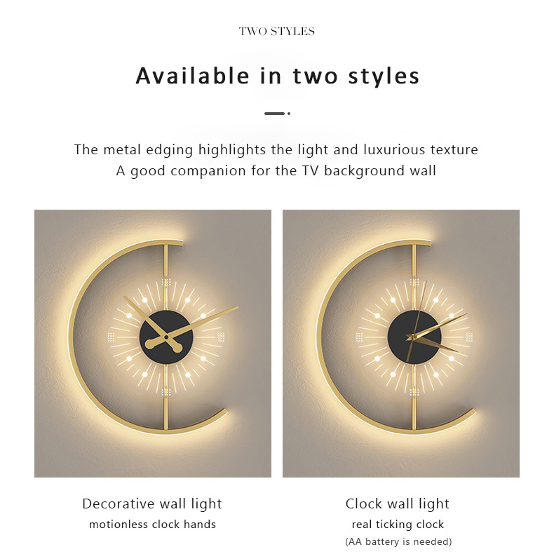 Decorative Moon Clock Wall Lamp | Stylish Clock With Light | Pinglighting