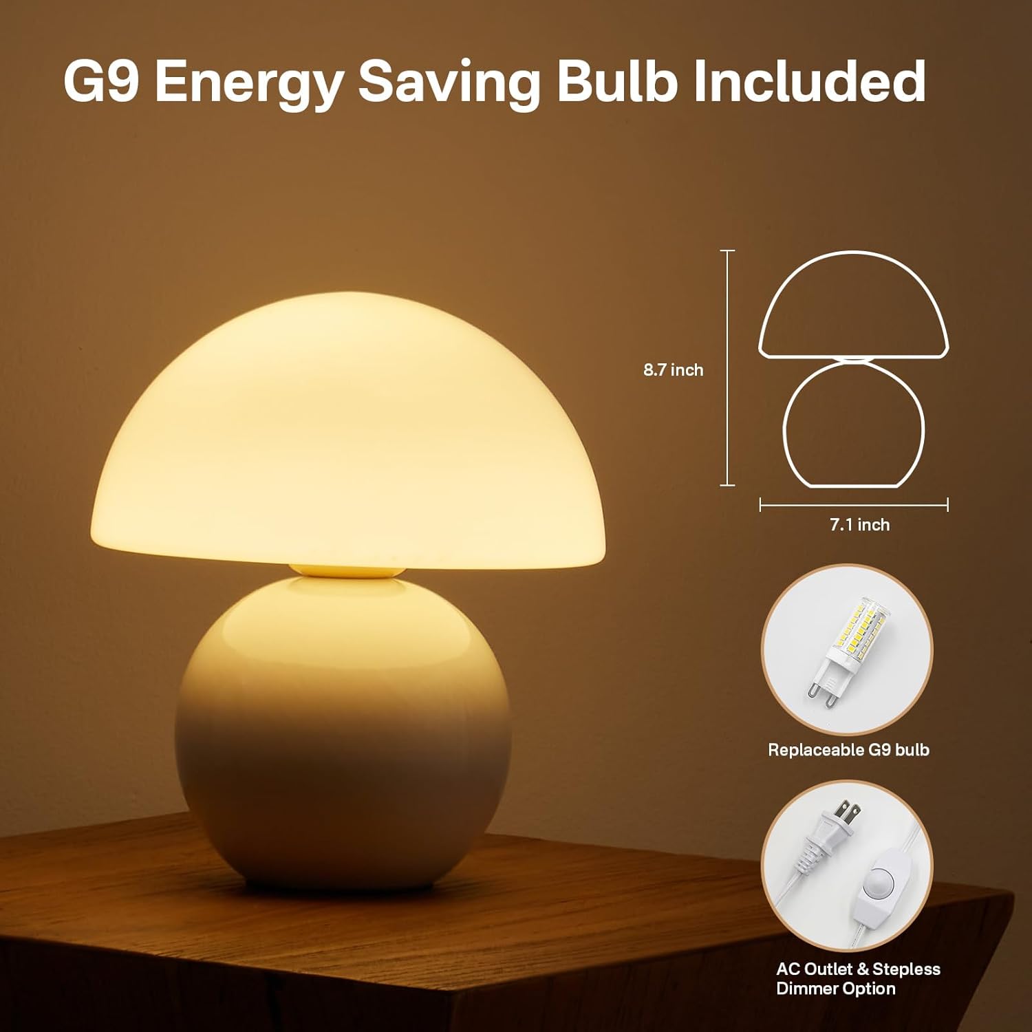 Cute Small Ceramic Night Light For Girls | Bedside Nightstand Glass ...