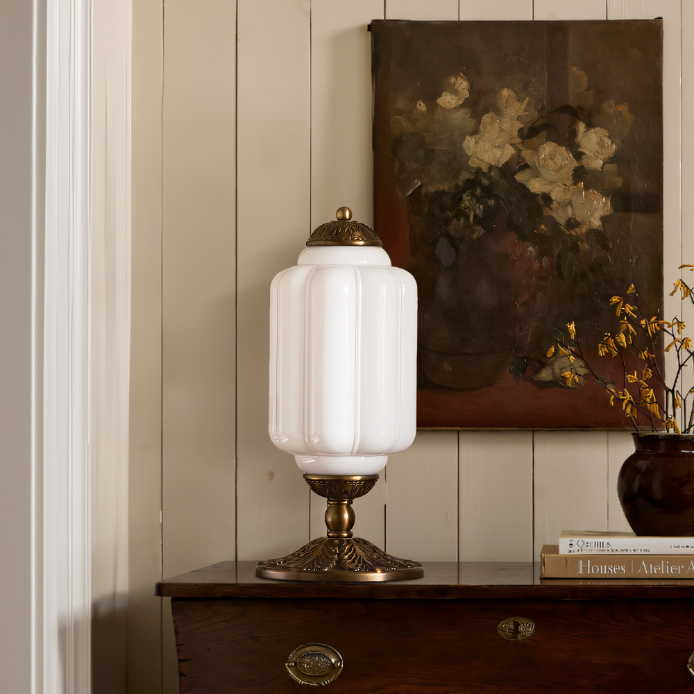Vintage Brass Glass Textured Bedside Lamp | Farmhouse Black Glass Small ...