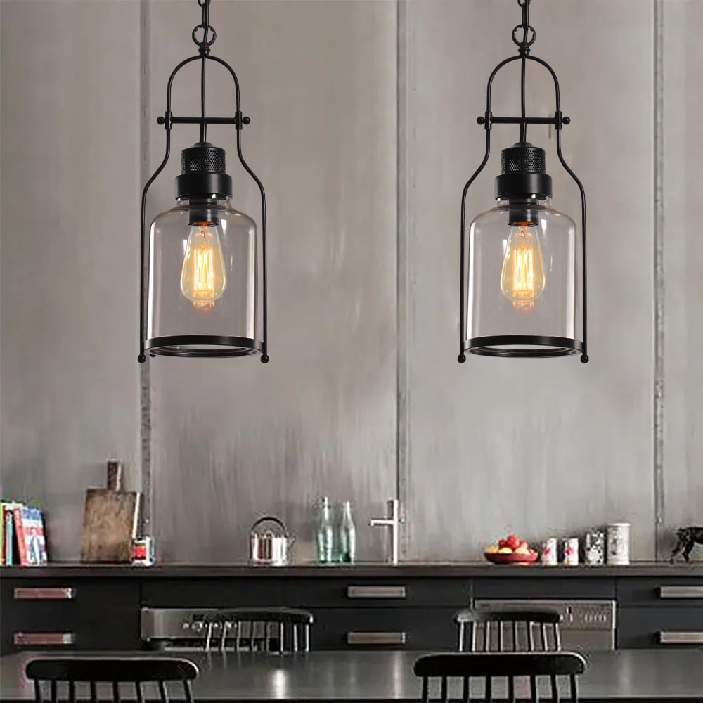 American Industrial Retro Metal Hanging Lamp | Black Farmhouse Clear ...