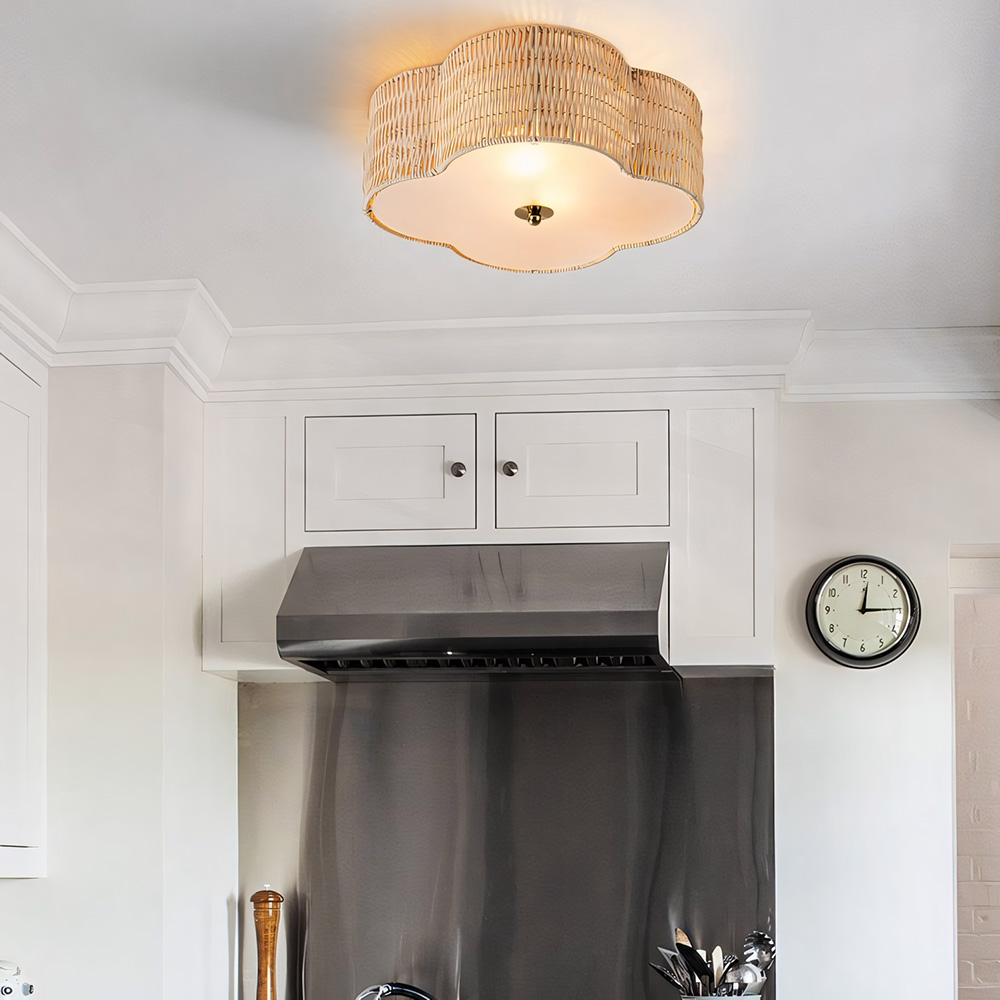 Boho Style Woven Ceiling Light | Coastal Semi Rattan Flush Mount ...